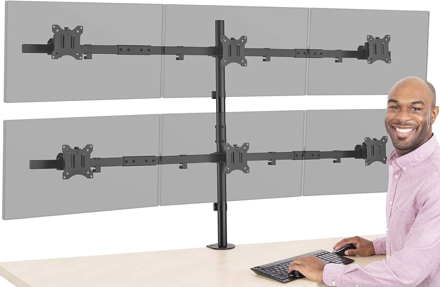 Stand Steady Six Monitor Mount | Clamp-On Height Adjustable 6 Monitor ...