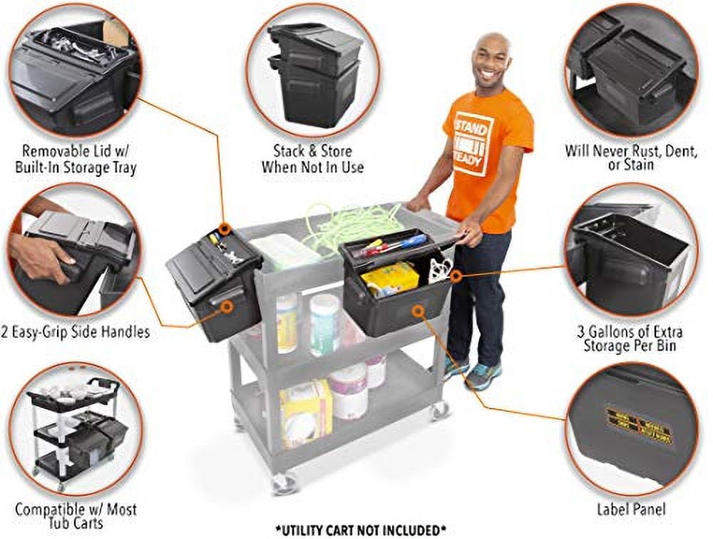 Stand Steady Tubstr Storage Bins, 2 Pack - Black, 3 Gallon Plastic Tubs ...