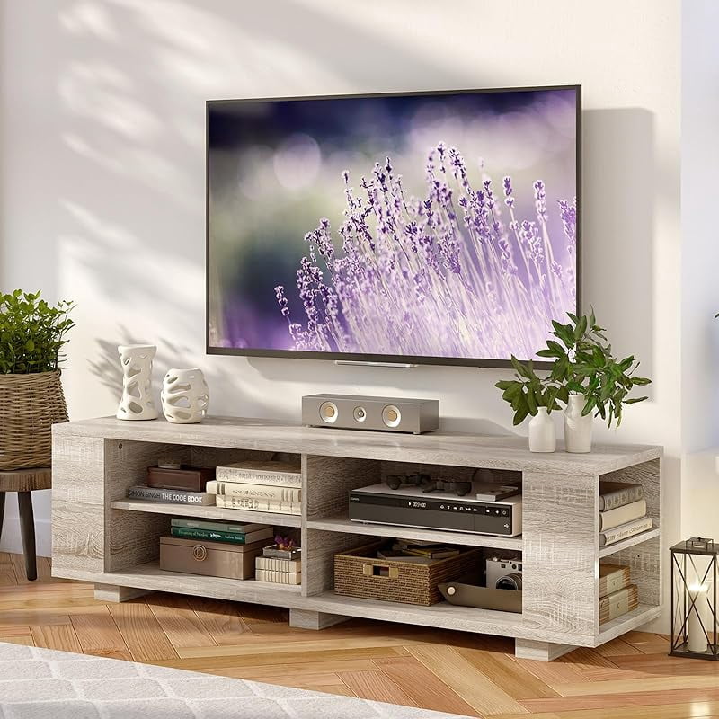 Stand for TV, Modern Entertainment Center with Open Storage Shelves and ...