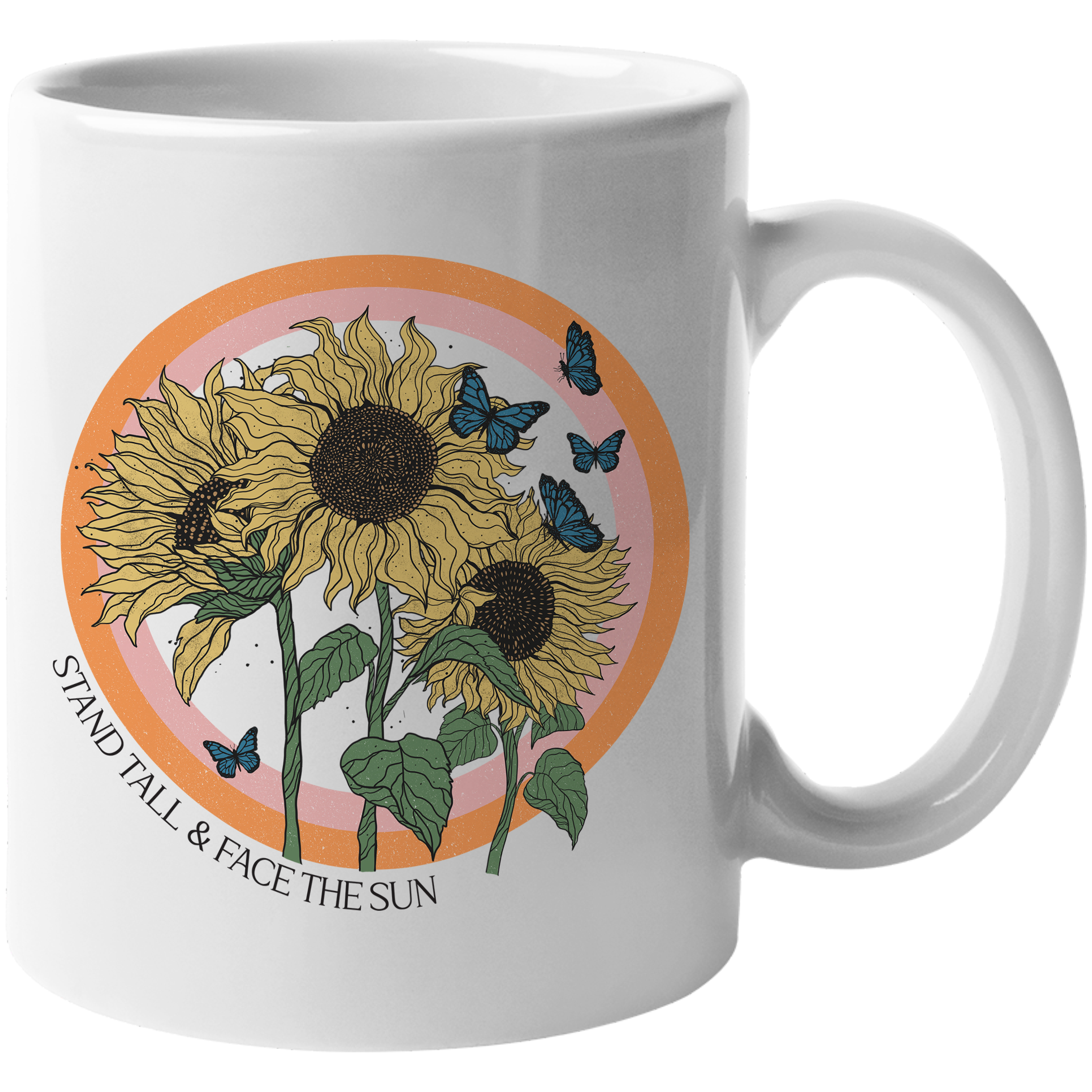 Stand Tall & Face the Sun with Retro Sunflower & Butterfly Art Merch ...