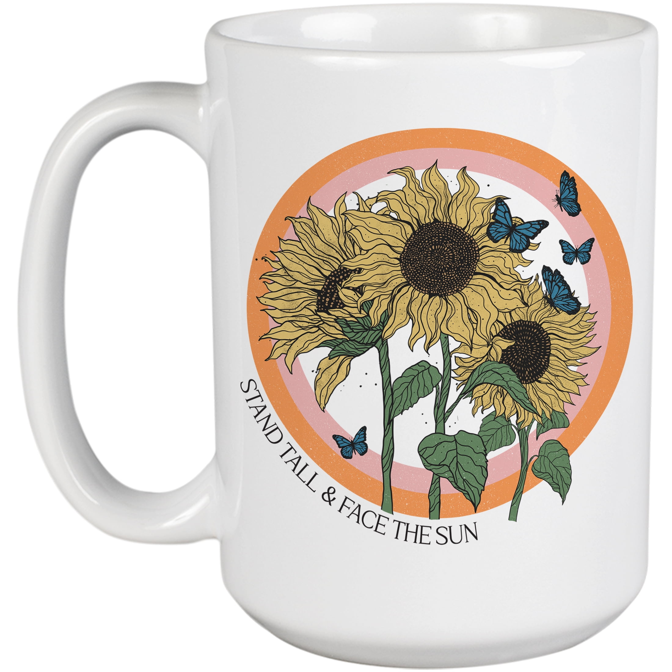 Stand Tall & Face the Sun with Retro Sunflower & Butterfly Art Merch ...