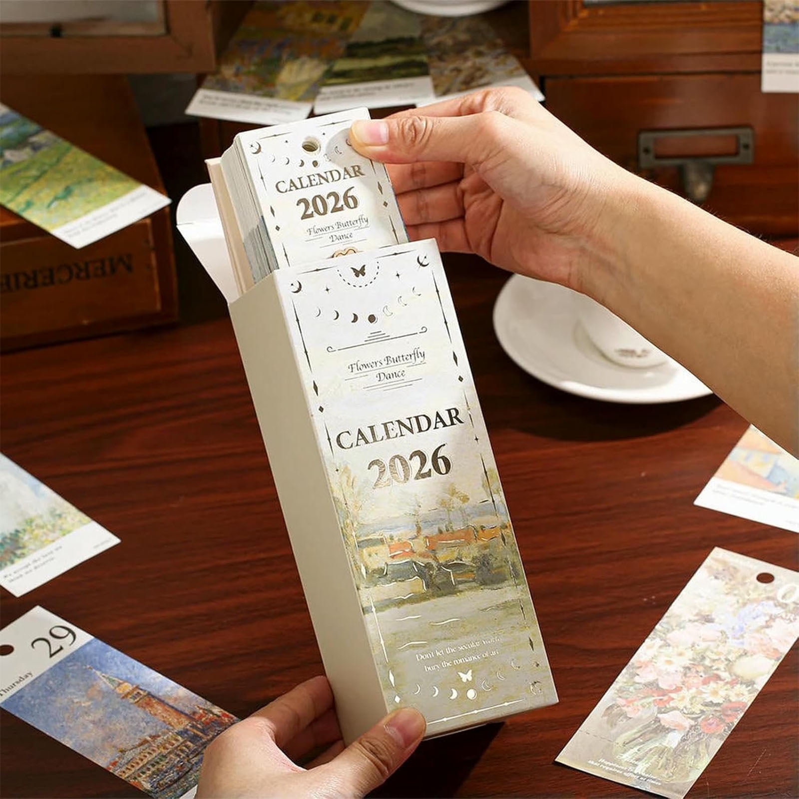 Stand-Up Calendar Desk Calendar With Gold Ring Binding, Oil Painting ...