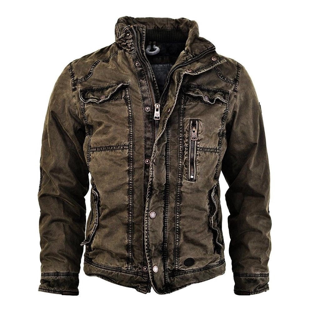 Stand-Up Collar Youth Washed Outer Wear Leather Jacket Men - Walmart.com