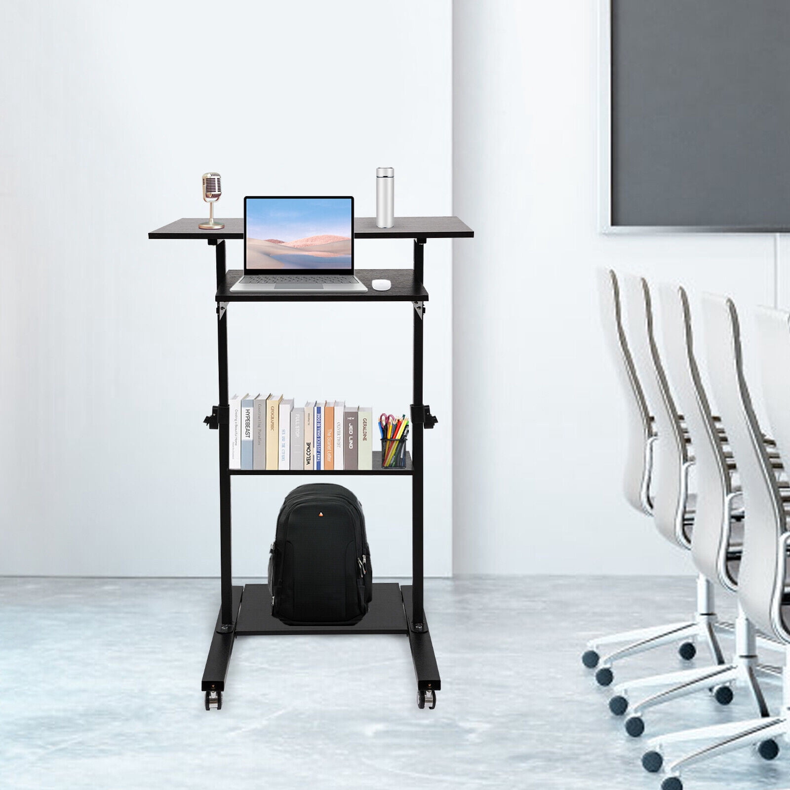 Stand Up Desk Cart Adjustable Table Height Black With 4 Countertops ...