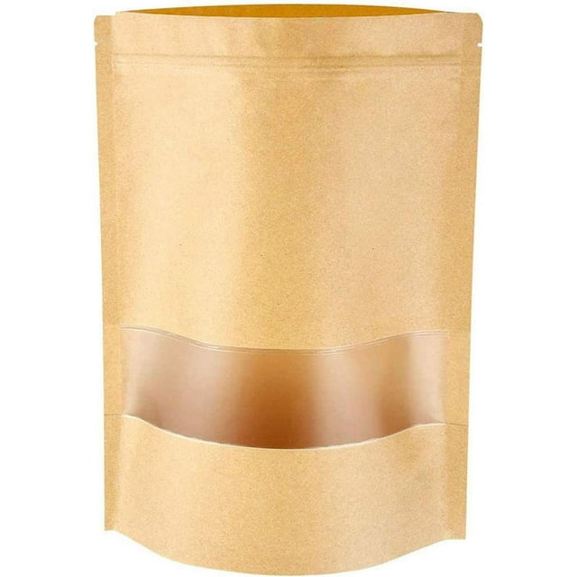 Stand Up Pouch Bags, 50 Pack Resealable Zip Lock Kraft Paper Bag with ...