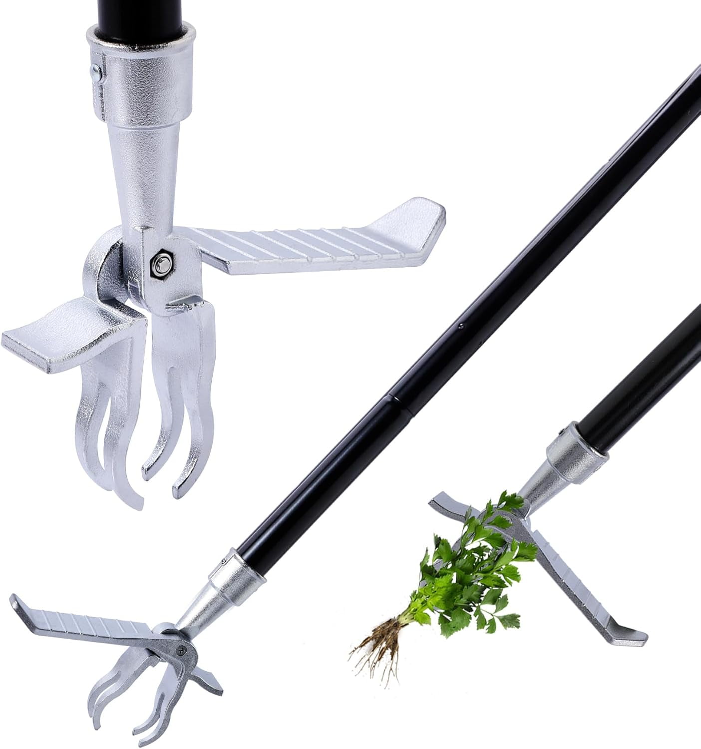 Stand Up Weed Puller Tool 62.59“ Long Handle 4-Claw Steel Head Design ...