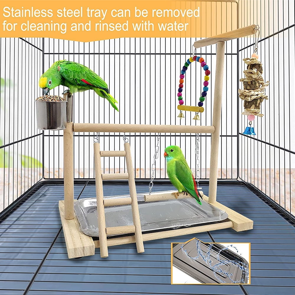 Stand,With Feeder Parakeet Conure Ladder Versatile Wood Parakeet Stand ...