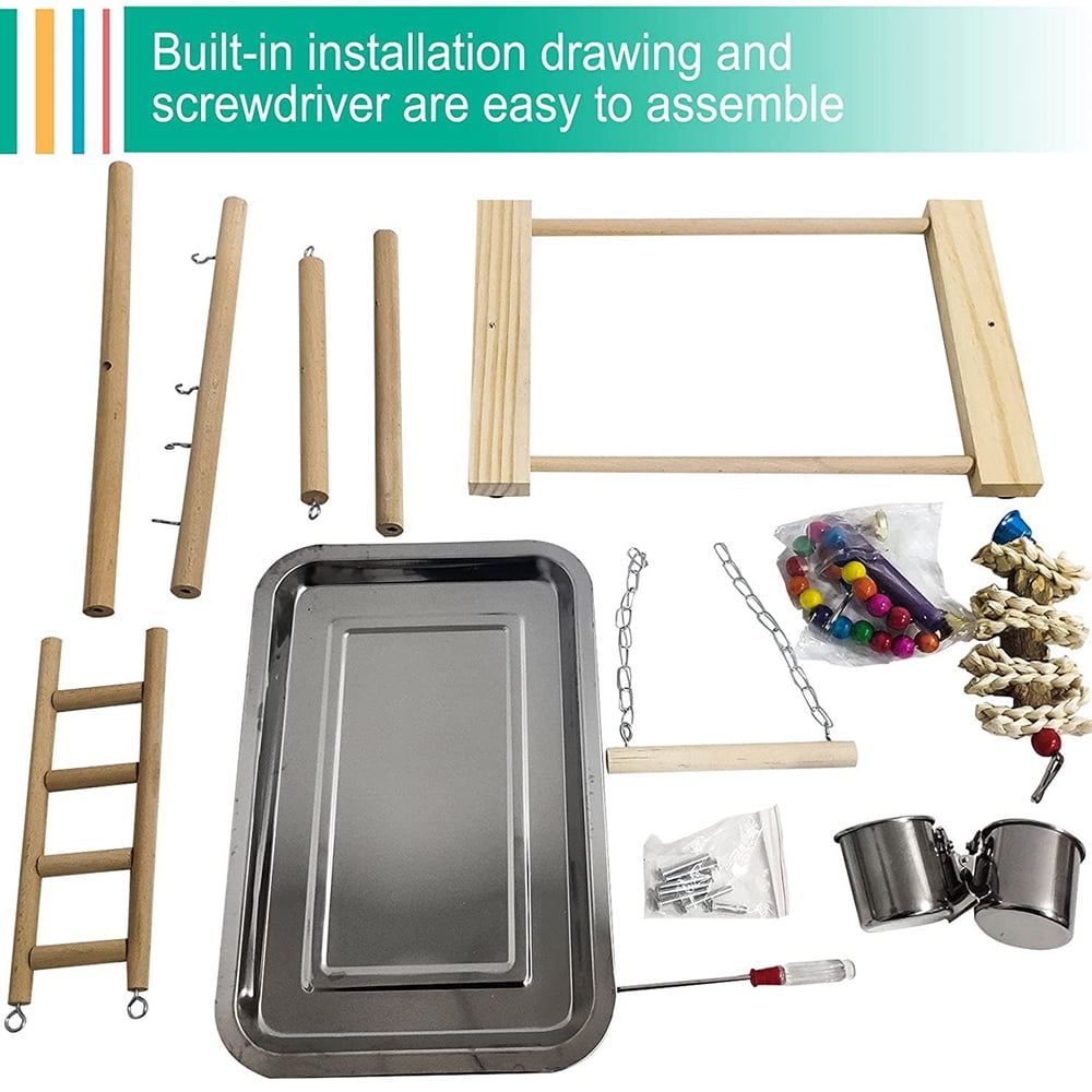 Stand,Wood Stand Ladder Feeder Cups Versatile Parakeet Conure Ladder ...