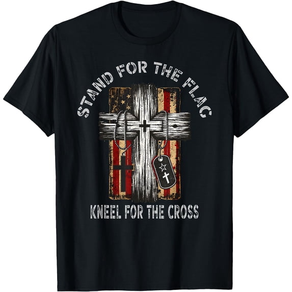 Stand for the Flag Kneel for the Cross, Christian Patriotic T-Shirt ...