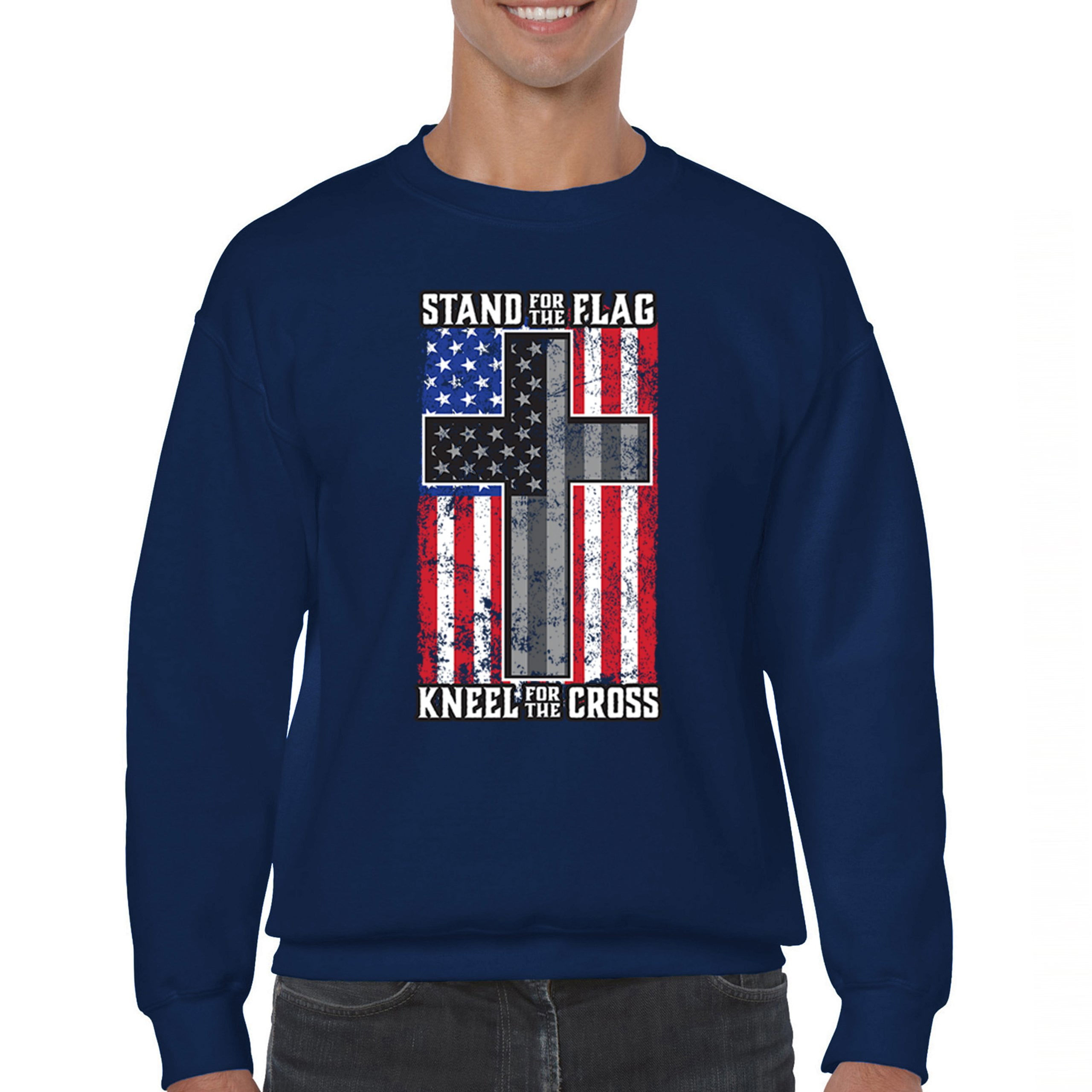 Stand for the Flag Kneel for the Cross Sweatshirt American Patriotic DD ...