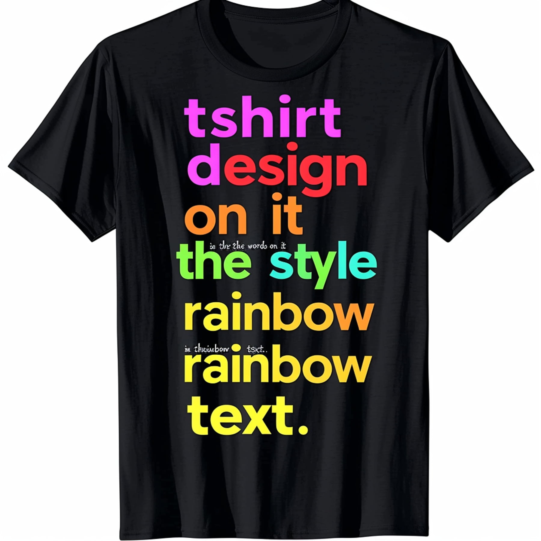 Stand out in style with our vibrant Rainbow Text Black TShirt Spread ...