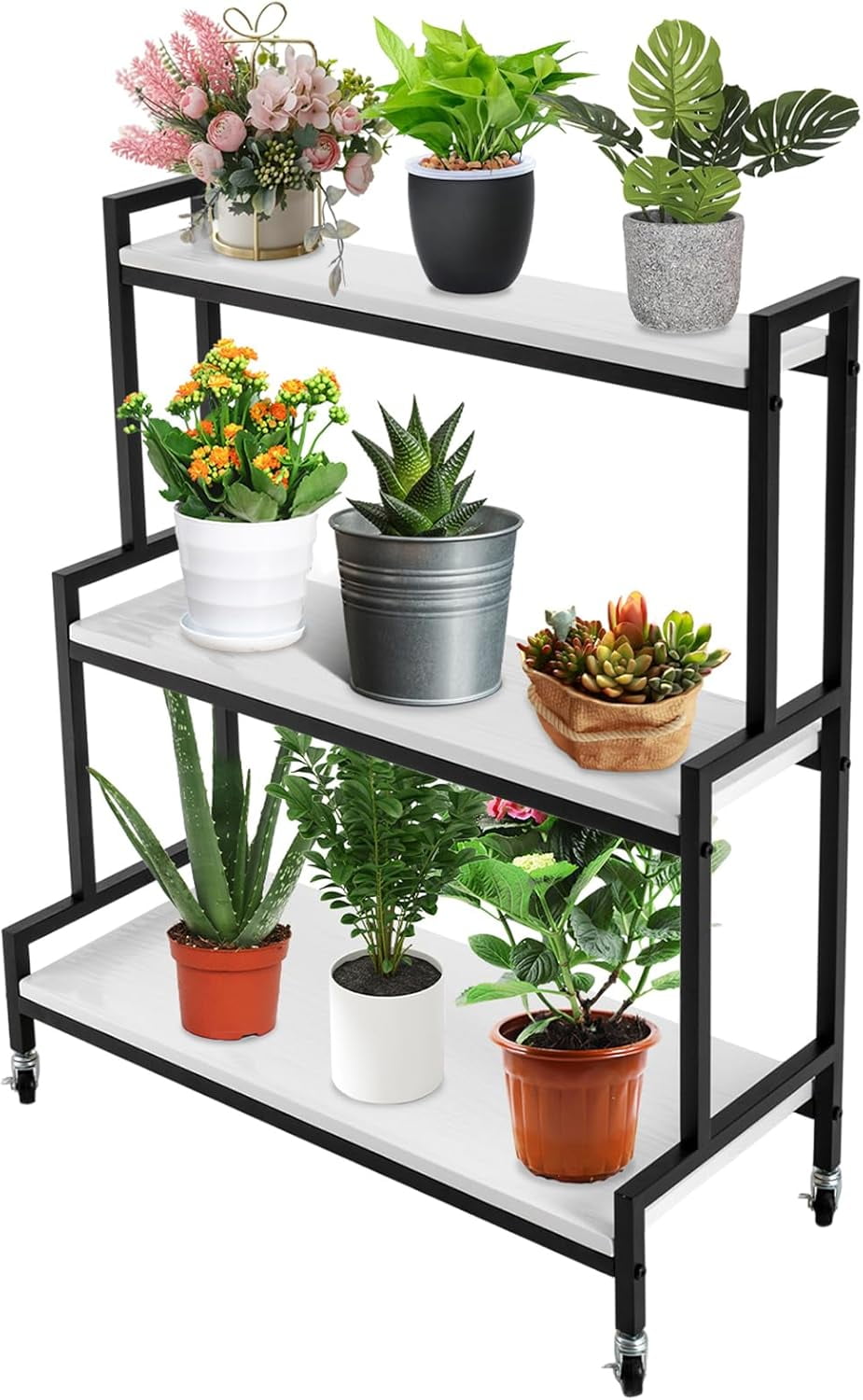 Stand with Wheels Rolling Shelves Rack for Multiple Potted Ladder ...