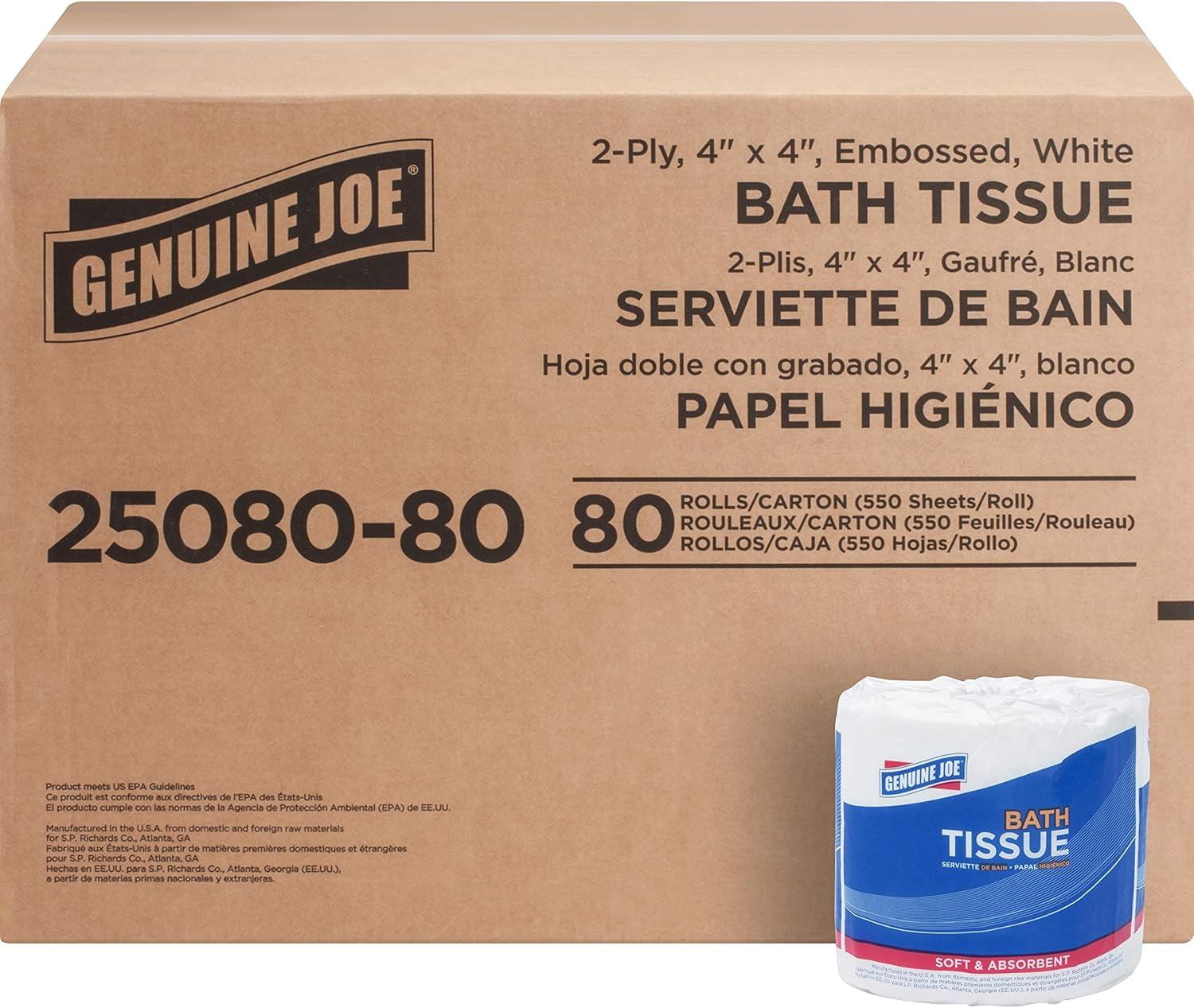 Standard Bath Tissue, 4" x 4", 2-Ply, 550 Sheets/Roll, 80 Count ...