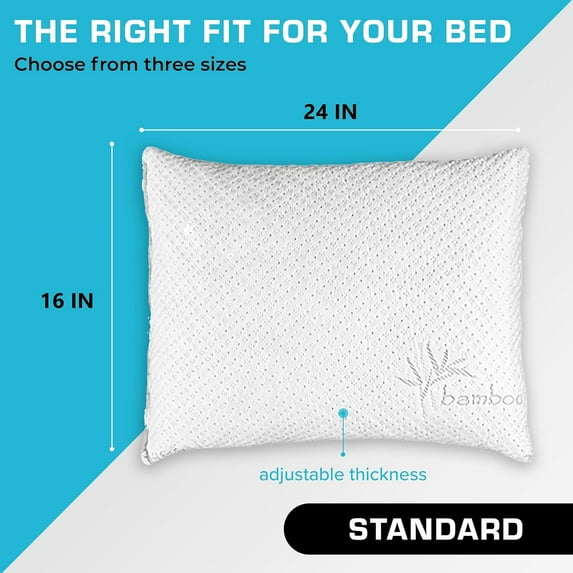 Standard Bed Pillow for Sleeping | Adjustable Shredded Memory Foam ...