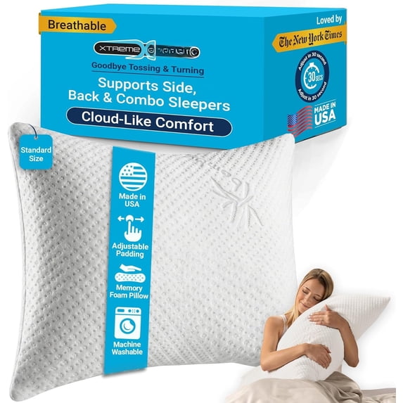 Standard Bed Pillow for Sleeping | Adjustable Shredded Memory Pillows ...