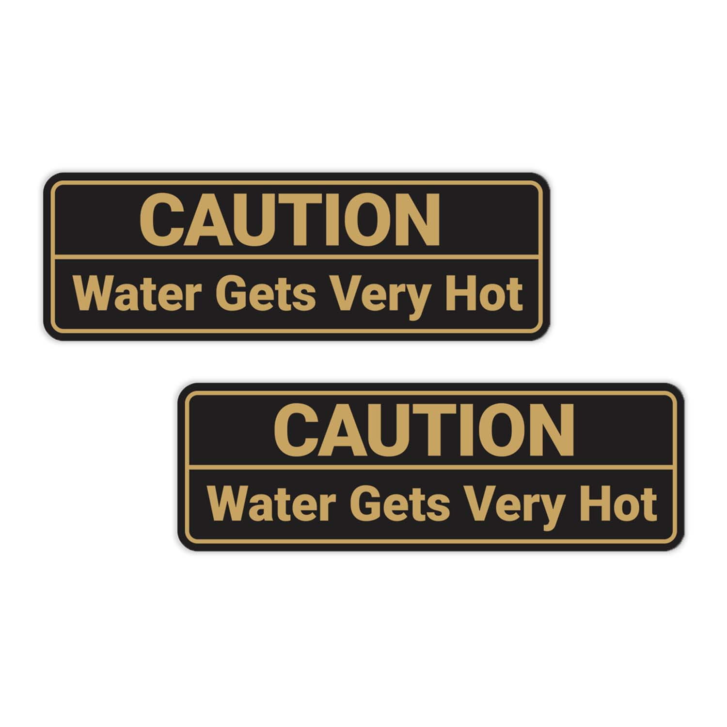 Standard Caution Water Gets Very Hot Sign (Black Gold) - Large 2 Pack ...