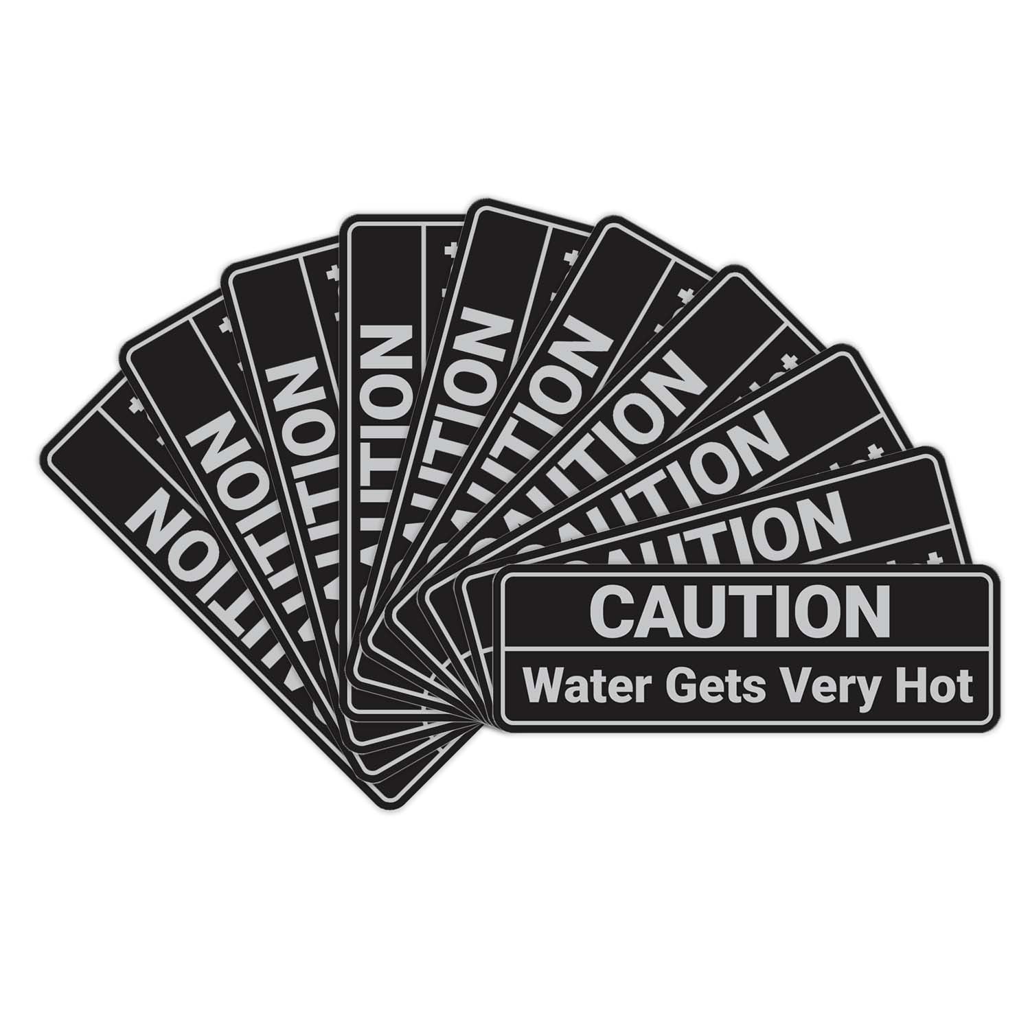 Standard Caution Water Gets Very Hot Sign (Black/Silver) - Large 10 ...