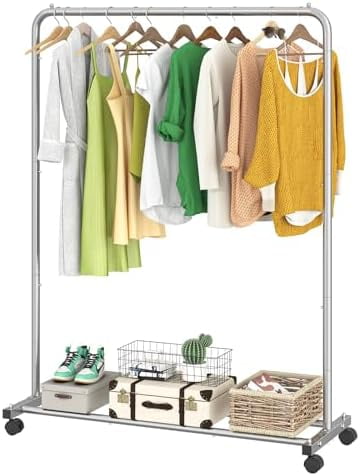 Standard Clothes Clothing Garment Rack with Storage Shelves, Rolling ...