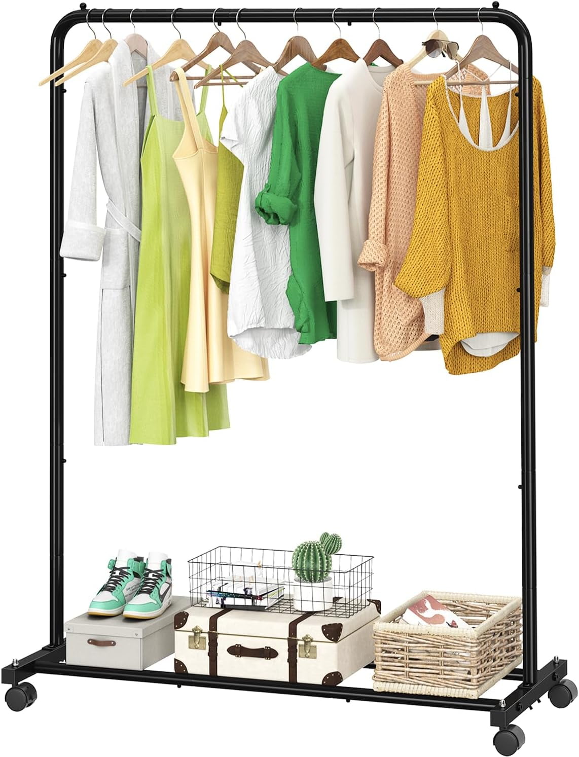 Standard Clothes Clothing Garment Rack with Storage Shelves, Rolling ...