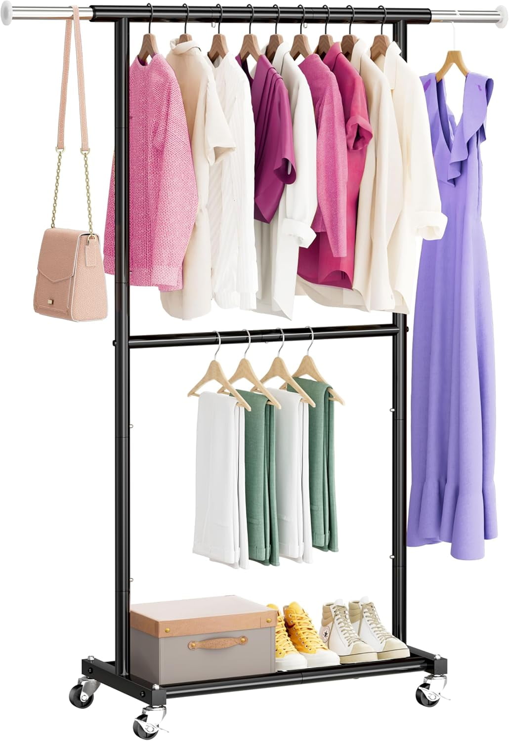 Standard Clothes Garment Rack on Wheels, 50in Long Rolling Clothing ...