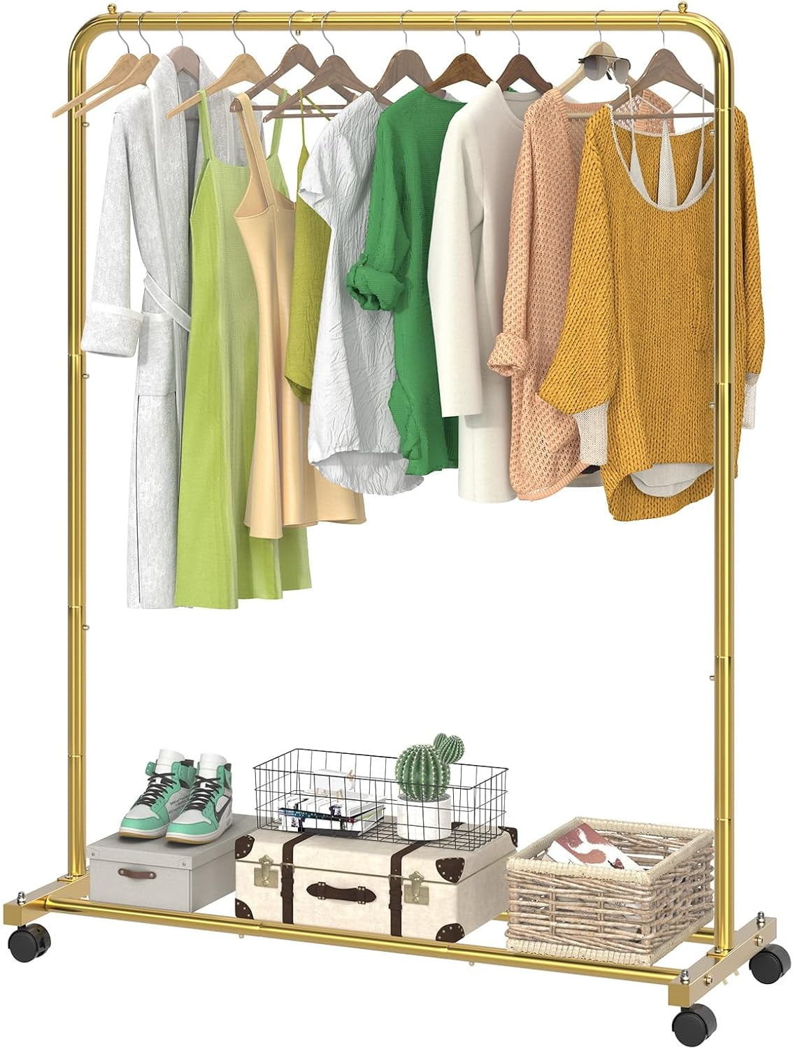 Standard Clothing Garment Rack with Storage Shelves, Rolling Clothes ...