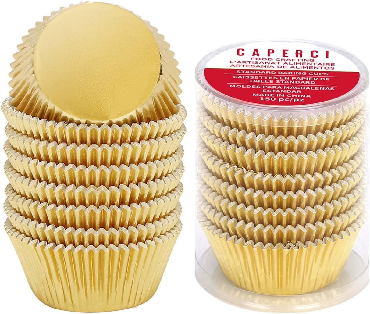 Standard Cupcake Liners Gold Foil Muffin Baking Cups 150-Pack - Pmium ...