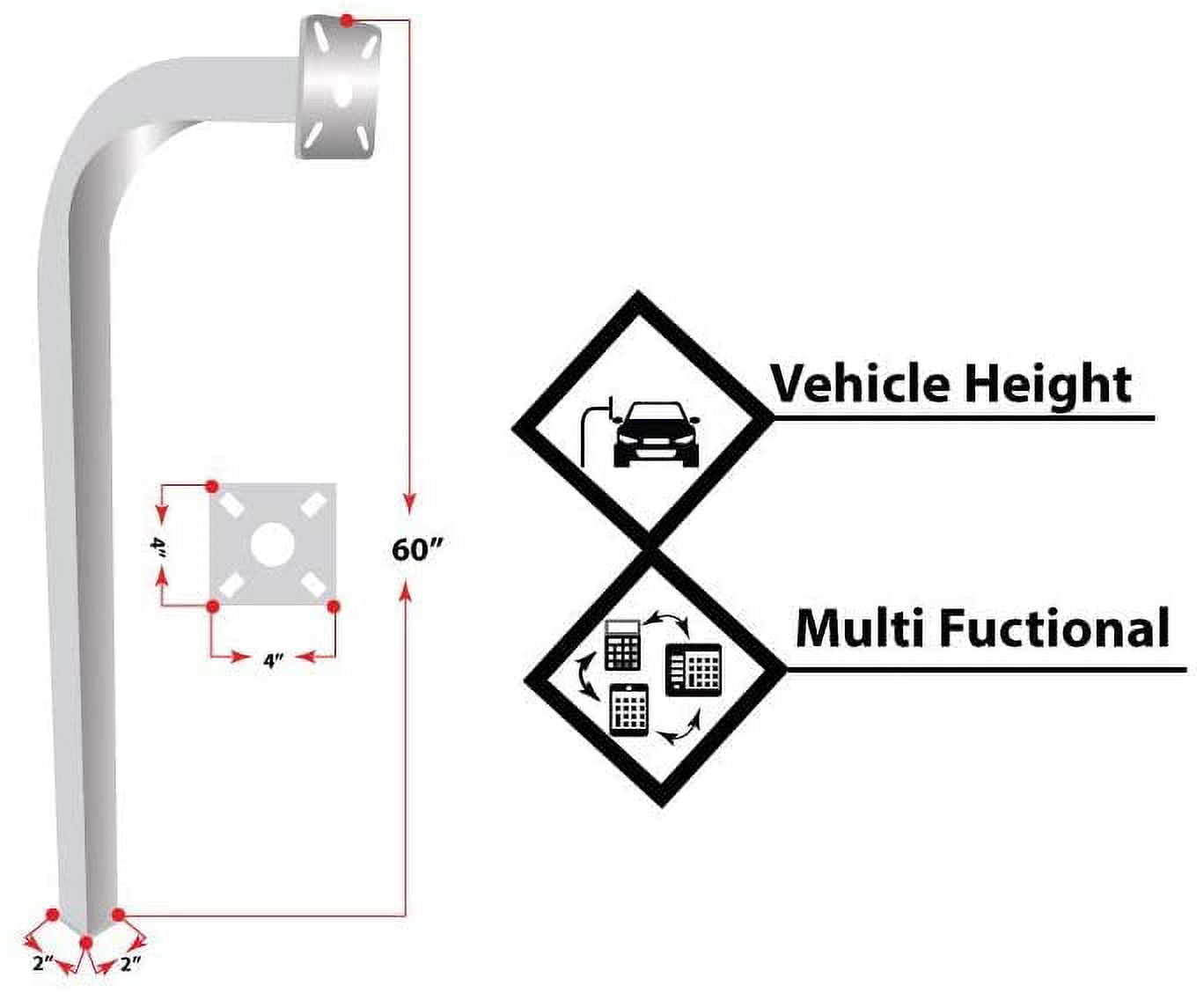 White Aluminum 2" X 2" X 60" Goose Neck Pedestal, Keypad Mounting Post ...