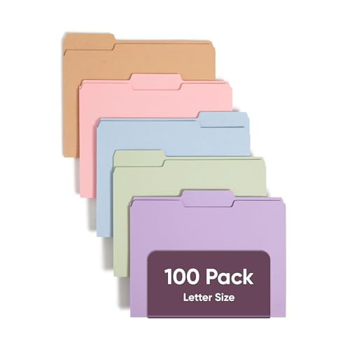 Standard File Folders, 100 Count, Assorted Pastel Colors, 1/3-Cut Tabs ...