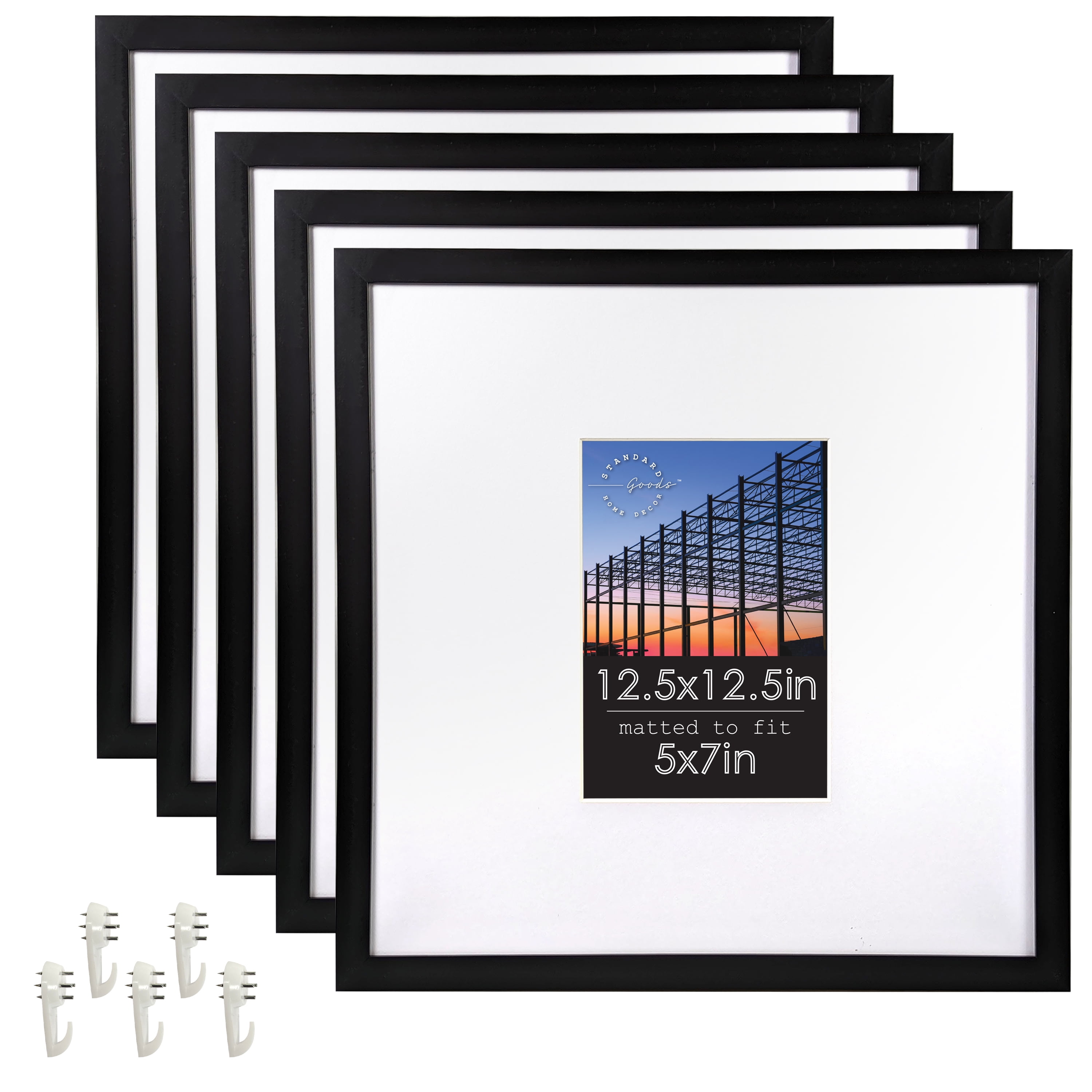 Standard Goods Home Décor 12.5x12.5 Matted to 5x7 Black Linear Picture ...