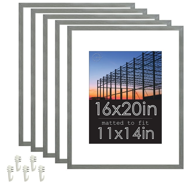 Standard Goods Home Décor 16x20 Matted to 11x14 Grey Linear Picture Frame, 5-Pack for Wall ...