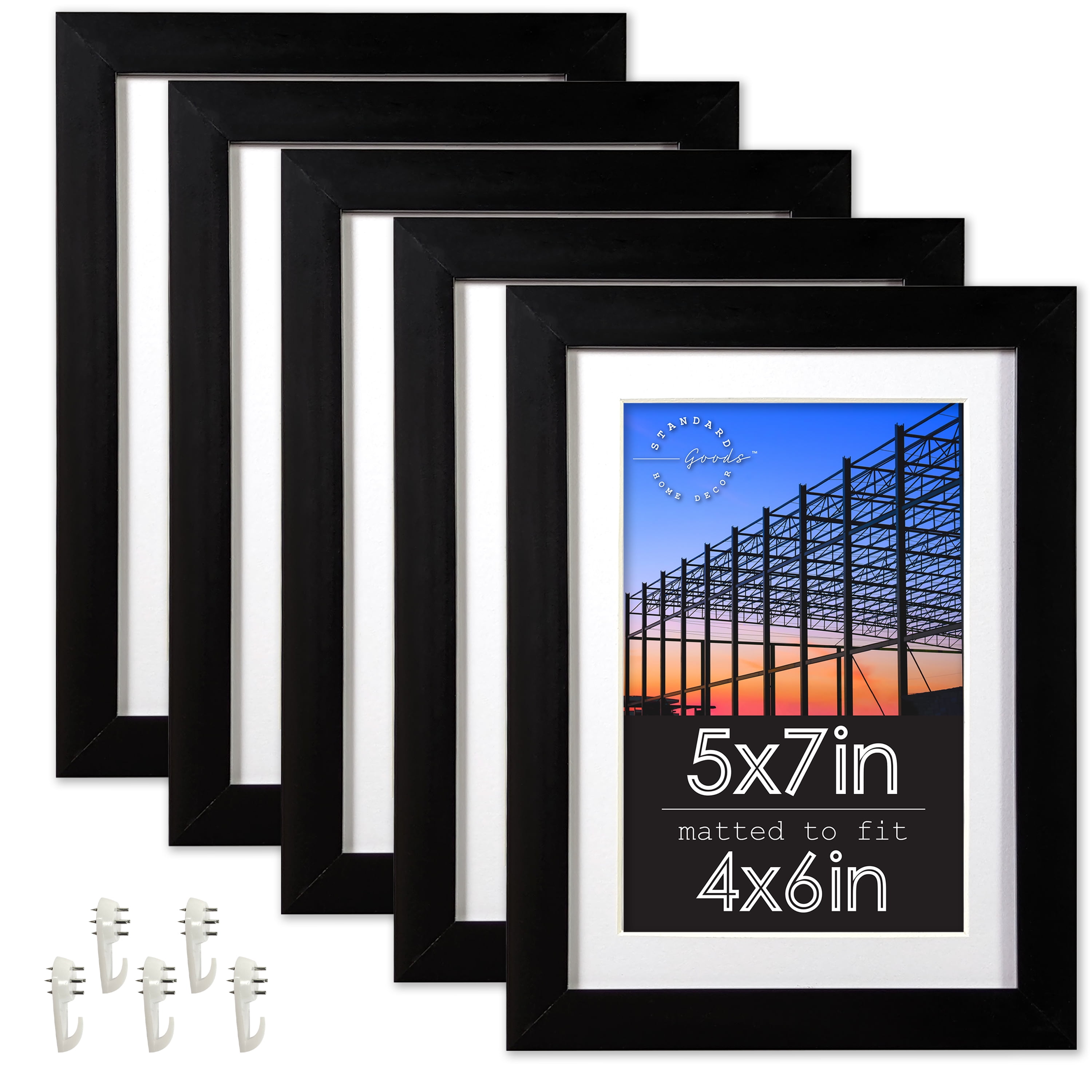 Standard Goods Home Décor 5x7 Matted to 4x6 Black Linear Picture Frame ...