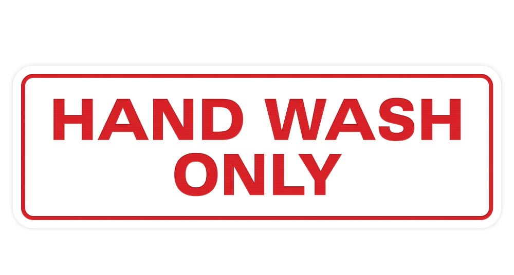 Standard Hand Wash Only Sign - White / Red - Large (3 x 9") - Walmart.com