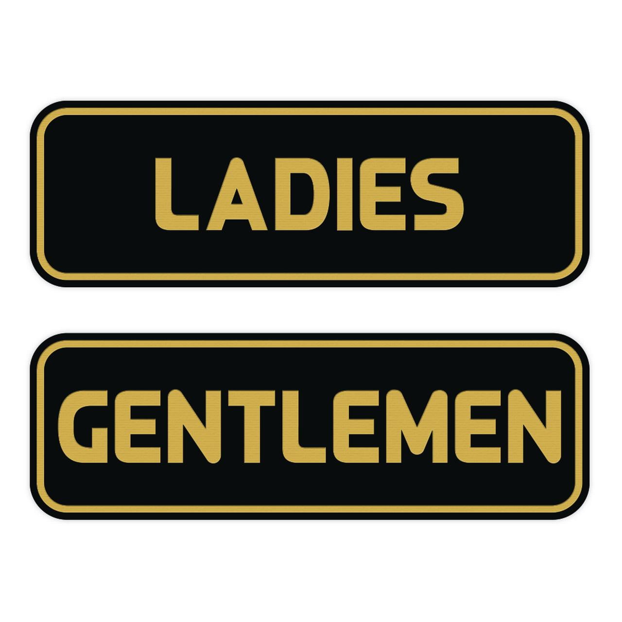 Standard Ladies Gentlemen Restroom Sign Set - Black / Gold Large 3" X 9 ...