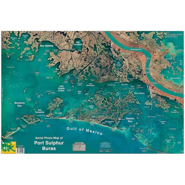Standard Map M042 Laminated Port Sulphur To Buras Fishing Map - Walmart.com