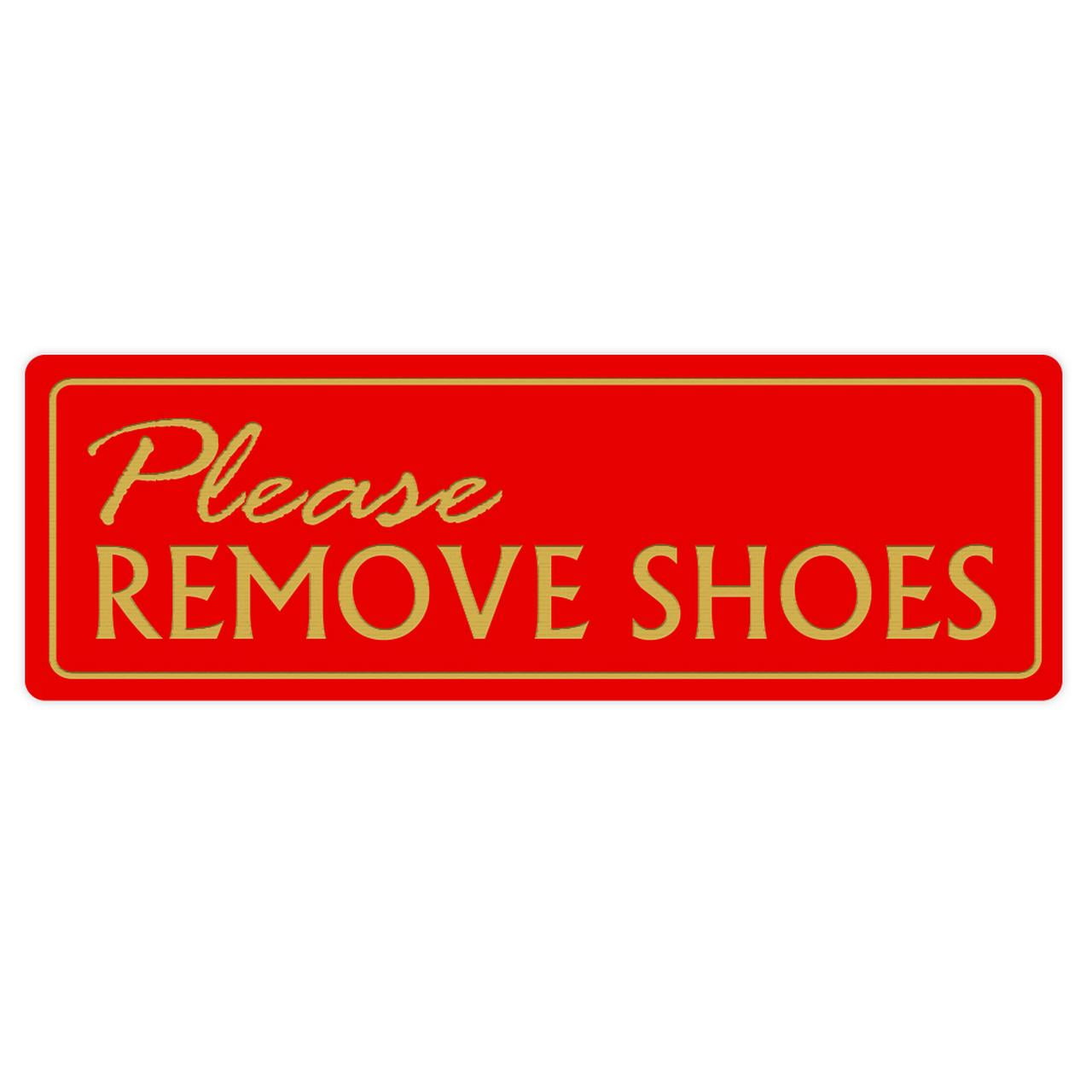 Standard Please Remove Shoes Wall Door Sign - Red / Gold - Small 2" X 6 ...