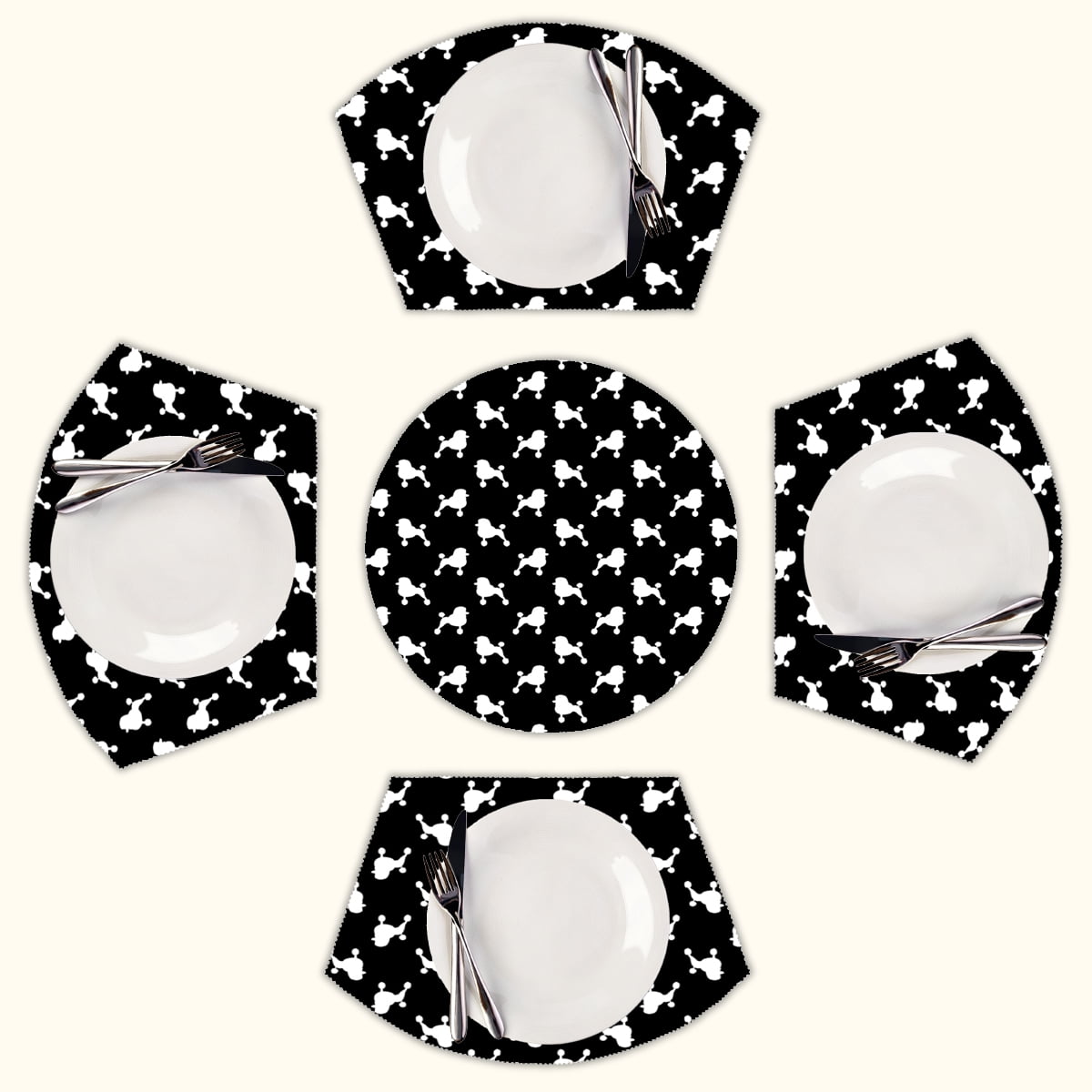Standard Poodle Silhouette with Fancy Haircut Round Table Placemats Set ...
