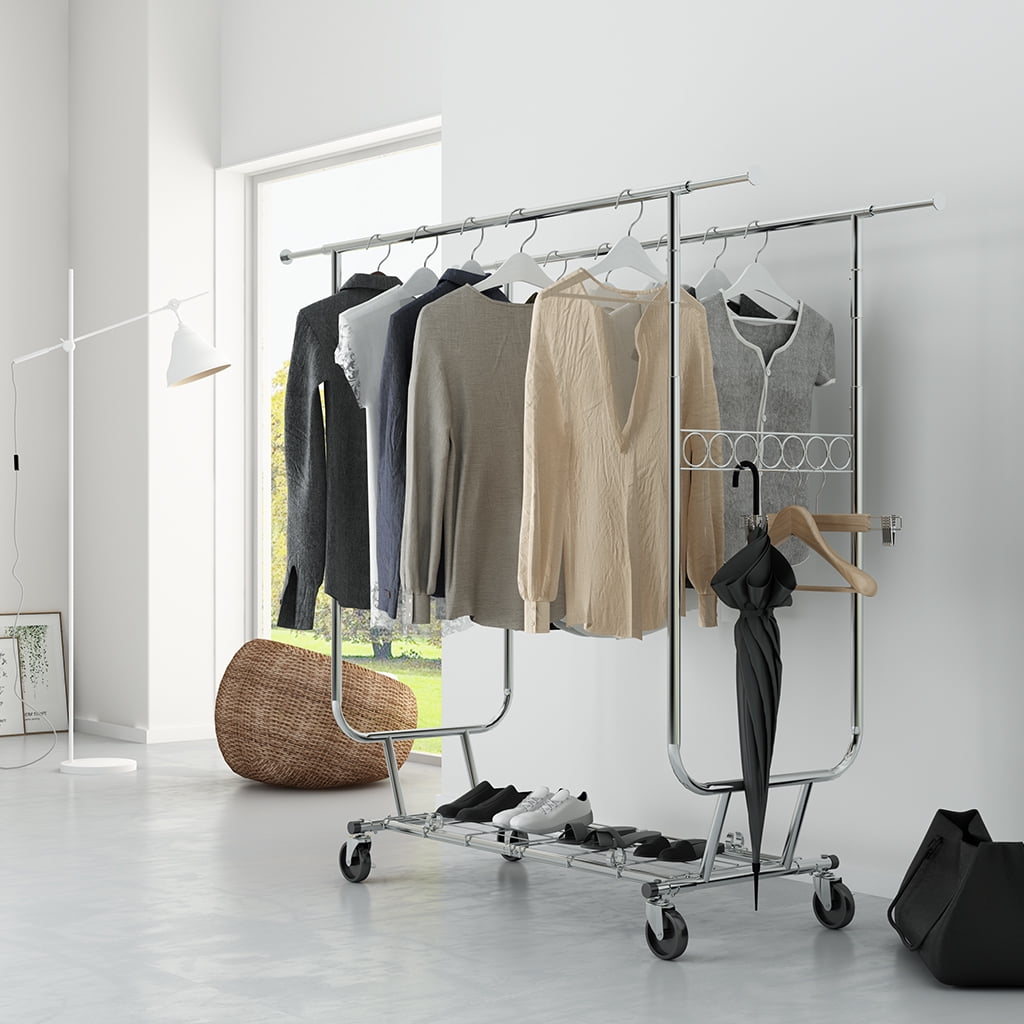 Standard Rod Garment Rack,Heavy Duty Rolling Commercial Double Rail ...