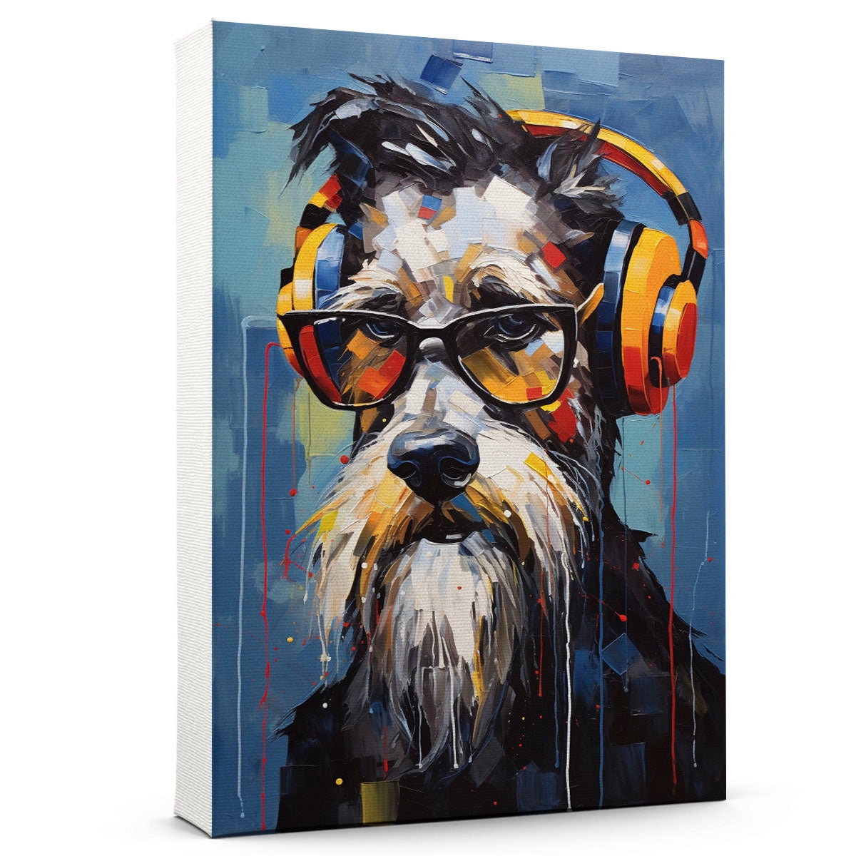 Standard Schnauzer Dog Canvas Art With Headphones Graffiti Art Abstract ...