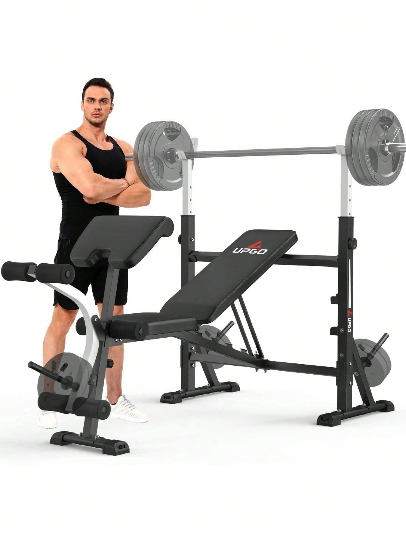 Standard Weight Bench, Bench Press Set With Preacher Curl Pad And Leg Developer For Home Gym ...