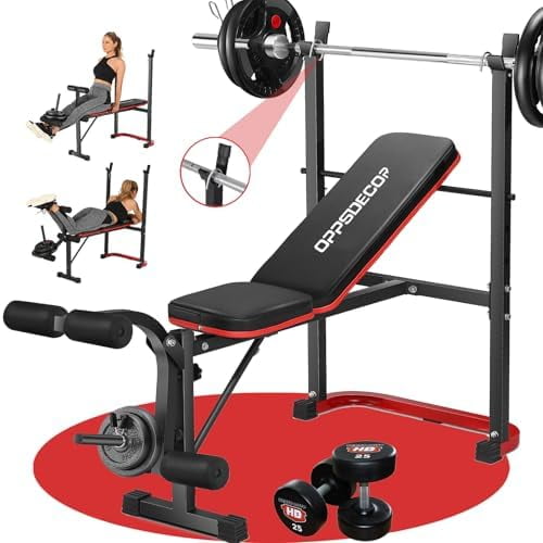 Standard Weight Bench Set with Leg Extension and Leg Curl, 660 LBS Adjustable Bench Press Set ...