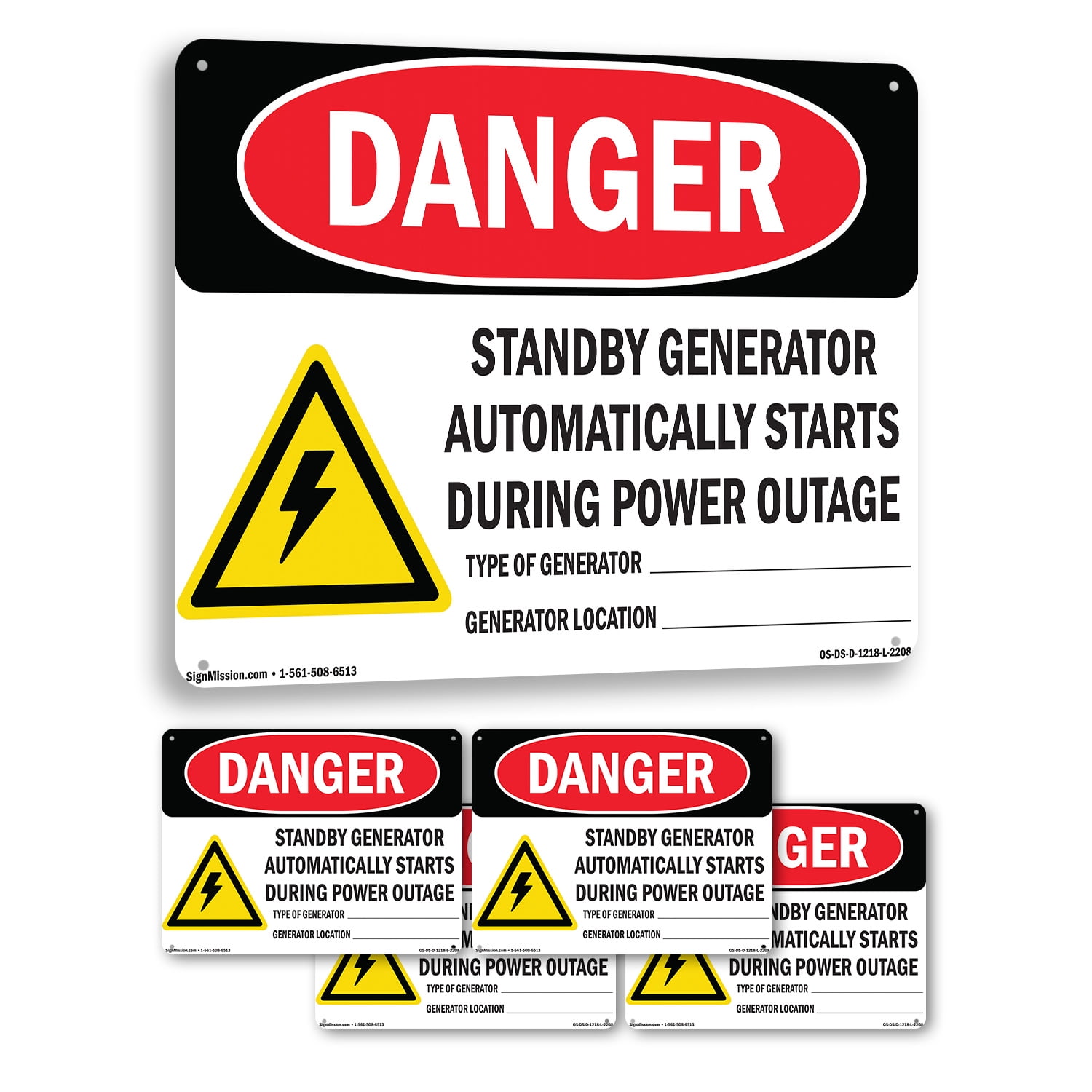 Standby Generator Automatically OSHA Danger Aluminum Sign 24 Inch x 18 ...
