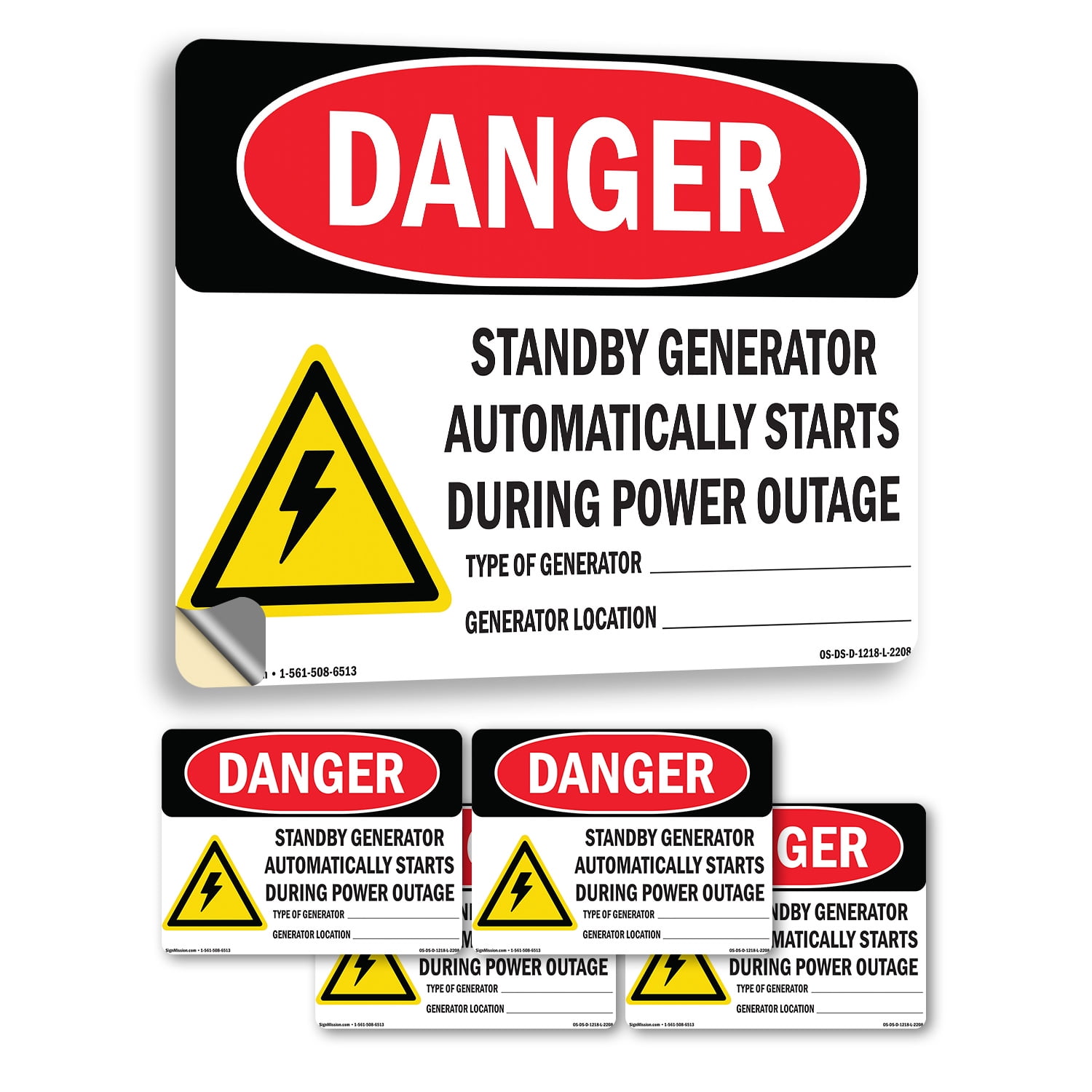 Standby Generator Automatically OSHA Danger Vinyl Decal Label 10 Inch x ...