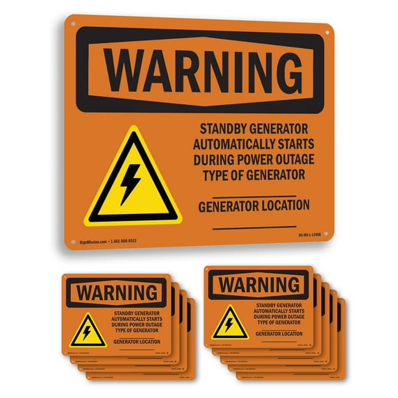 Standby Generator Automatically With Symbol OSHA WARNING Rigid Plastic ...
