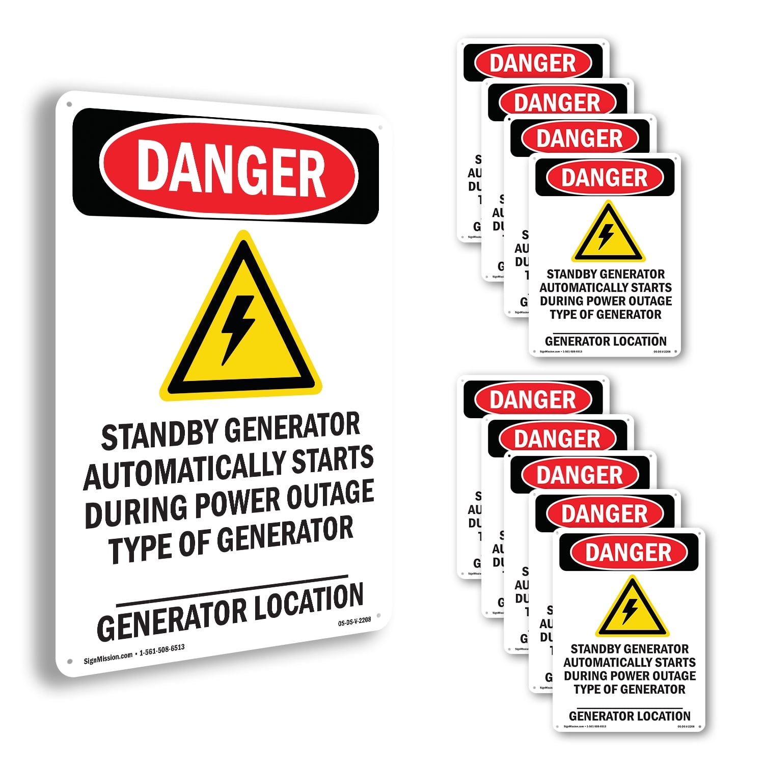 Standby Generator OSHA Danger Rigid Plastic Sign 24 Inch x 18 Inch - 10 ...