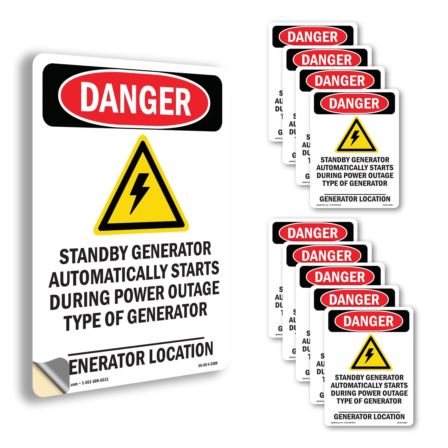 Standby Generator OSHA Danger Vinyl Decal Label 18 Inch x 12 Inch - 10 ...