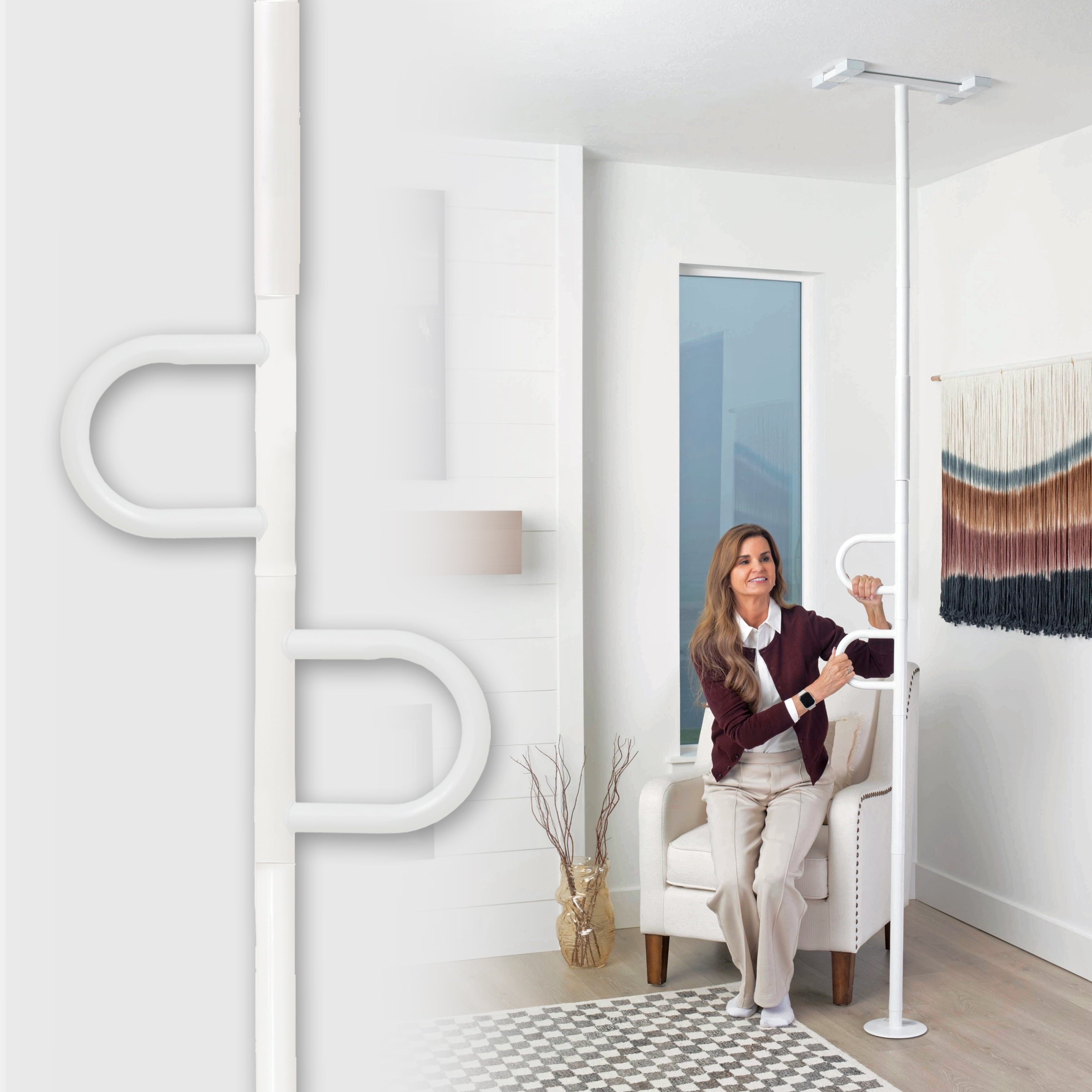 Stander Double Handle Floor to Ceiling Grab Bar, Tension Mounted ...