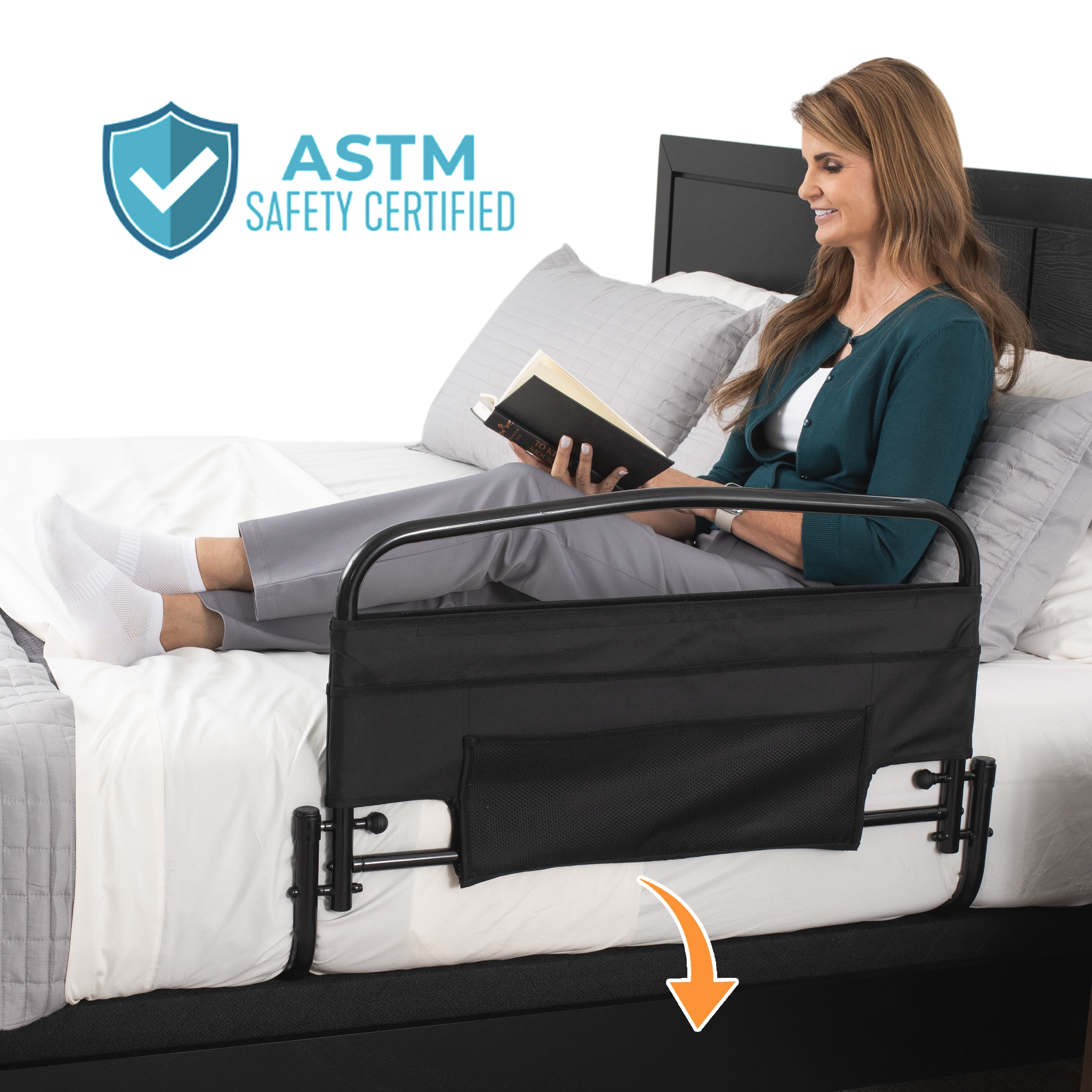 Stander 30inch Safety Bed Rail with Padded Pouch, Folding Guardrail for ...