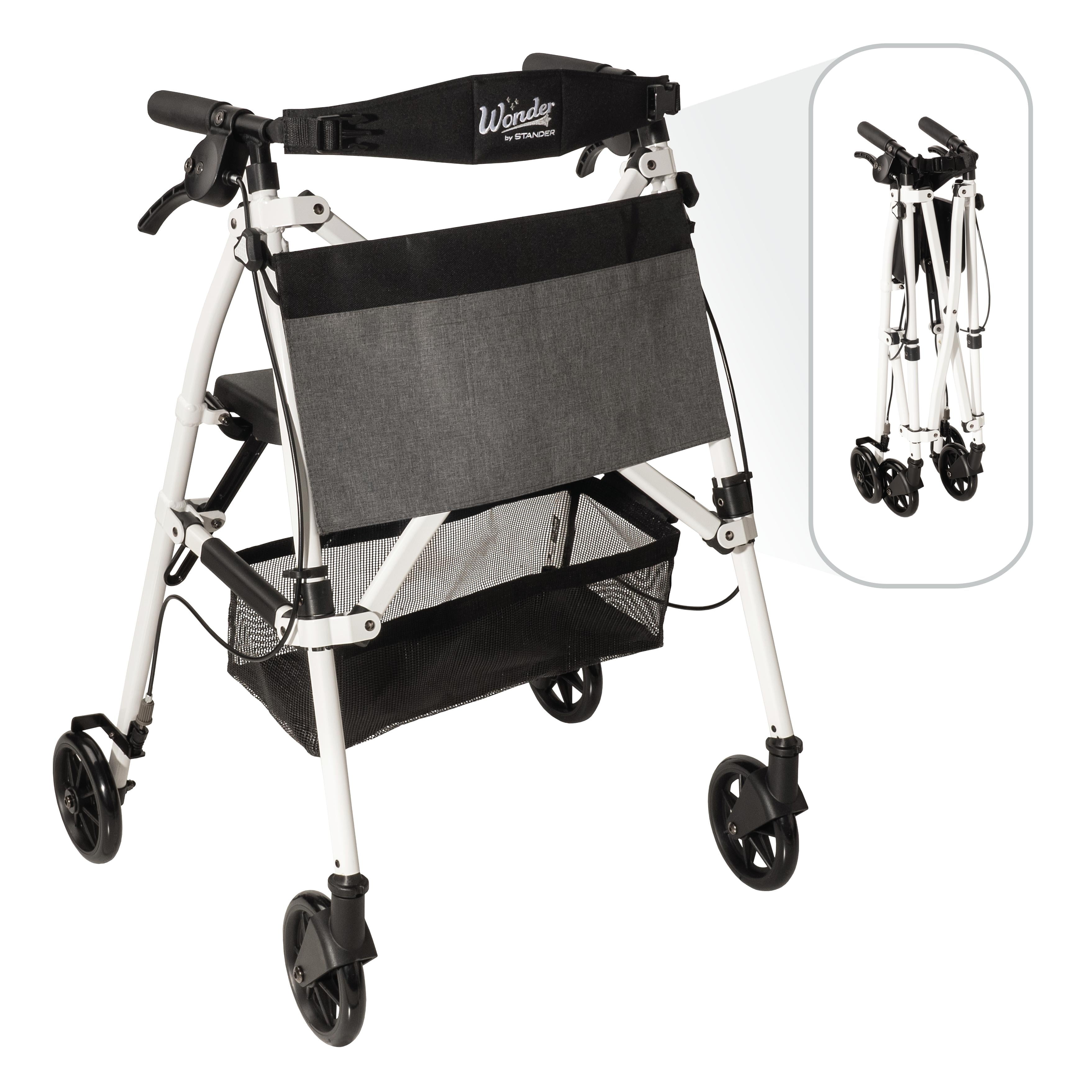Stander Wonder Rollator Plus, Lightweight Folding Walker for Seniors ...