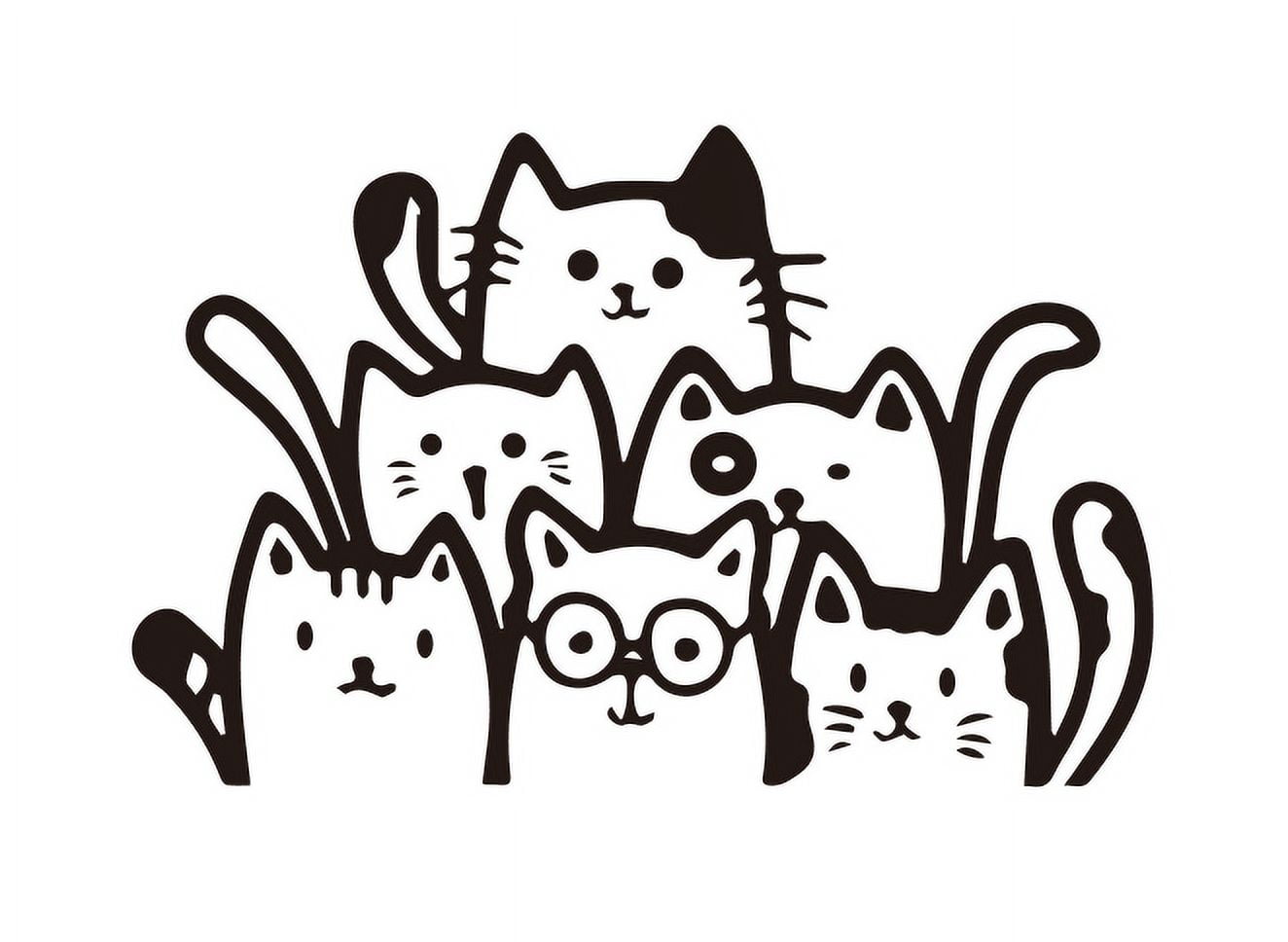 Standing 6 Cats for Window Vinyl Self-Adhesive Decal, Cute Cats Anime ...