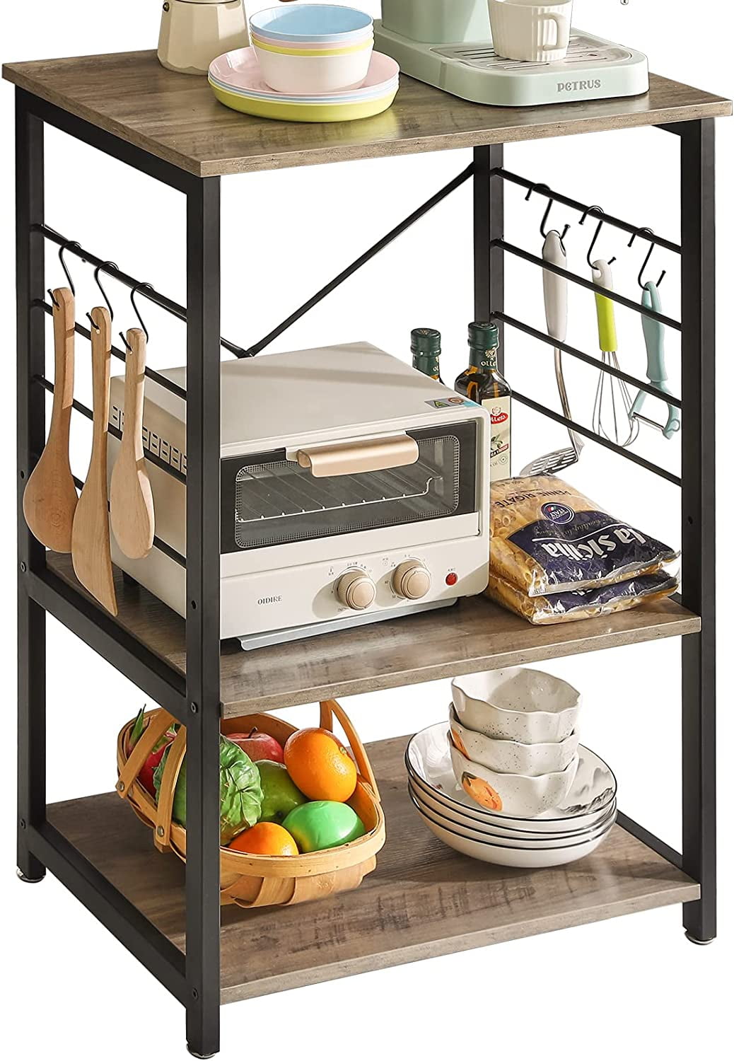Standing Baker's Racks, 3-Tier Microwave Oven Stand with Metal Frame ...